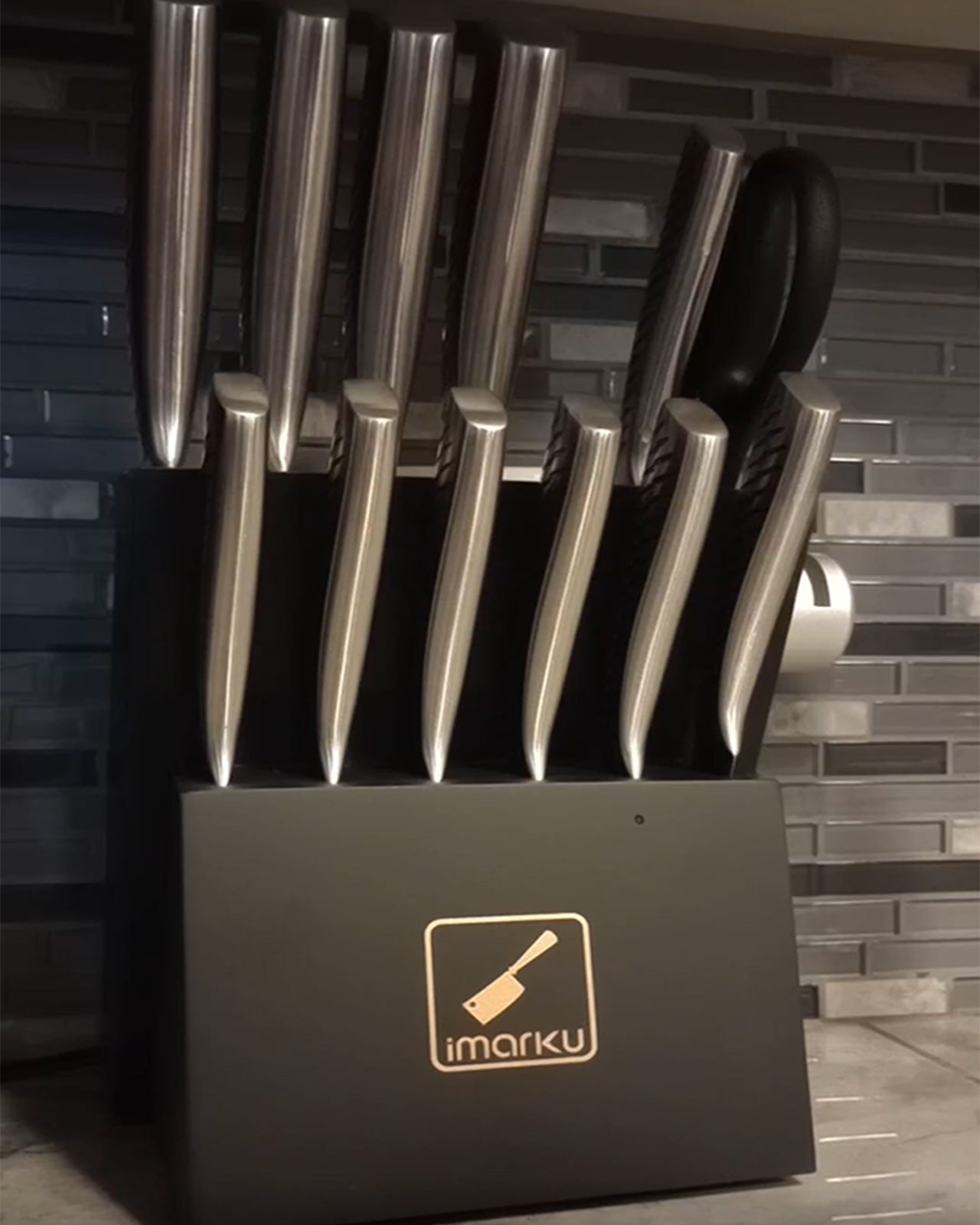 Imarku 14 Piece Full-Tang Stainless Steel Black Cooking Knife Set ...