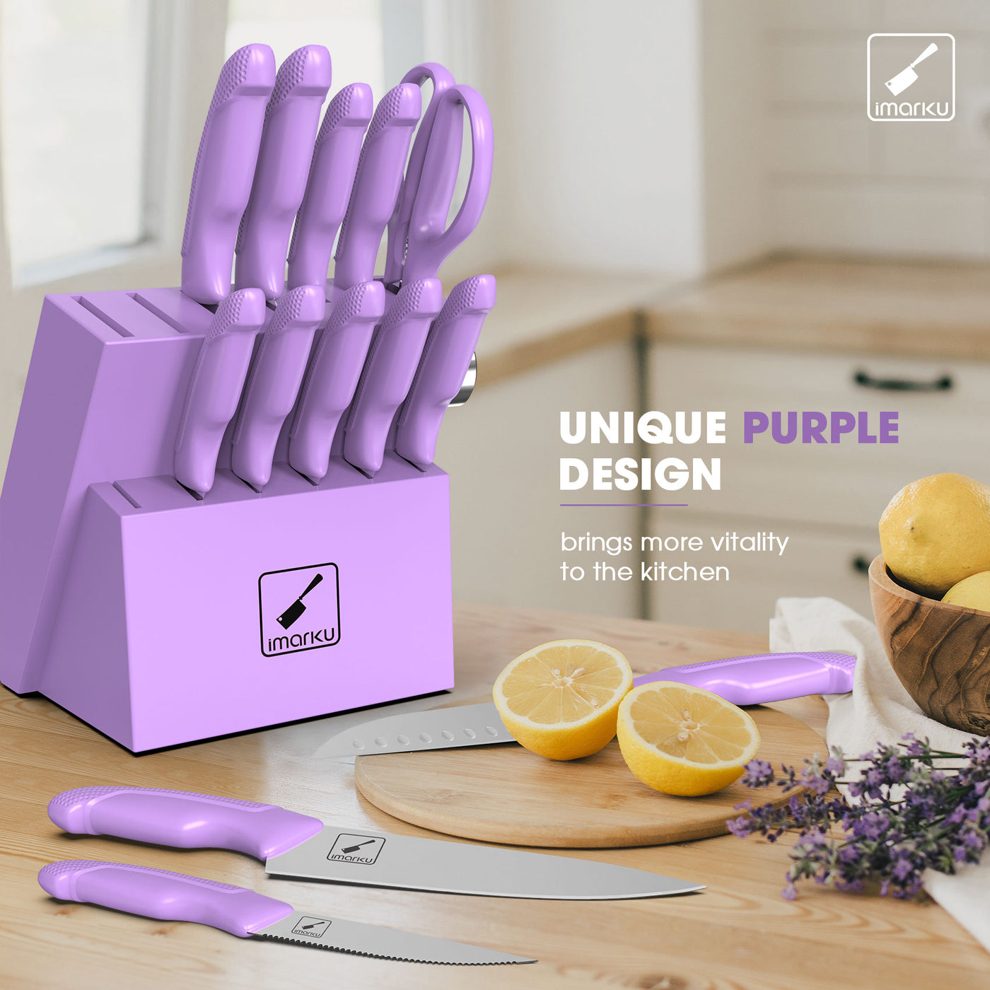 14 Piece Purple Knife Set with Stainless Steel Blades PP Handles | Imarku
