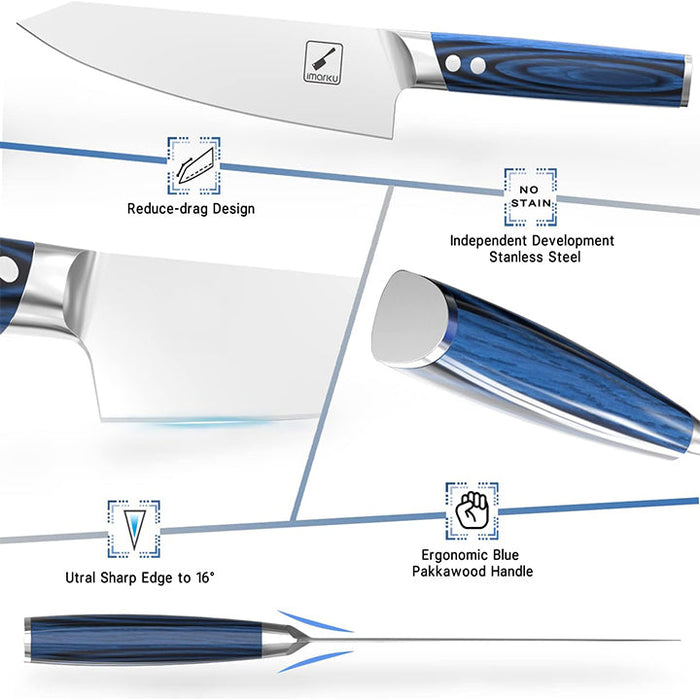 9 Pcs Food Grade Stainless Steel Blue Knife Set With Sharpener | Imarku