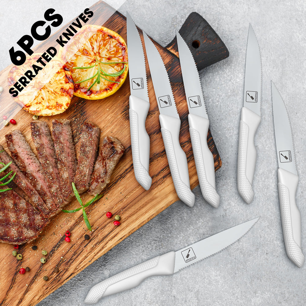 White Knife Set for Kitchen 14-Piece Japanese Cutlery Set with PP ...