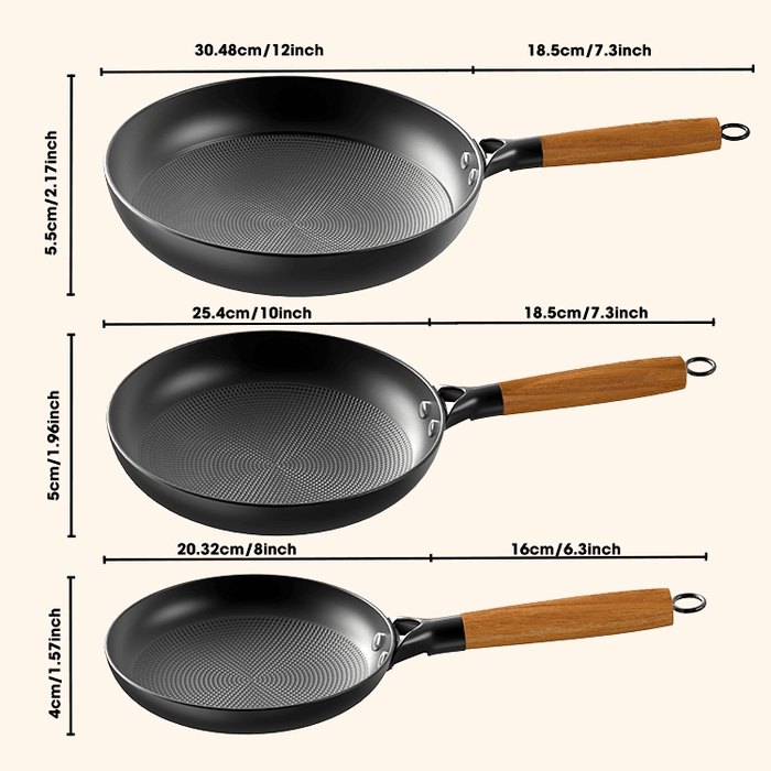 Imarku 3 Piece Non-stick Frying Pan Set 8", 10" & 12", Removable Wood ...