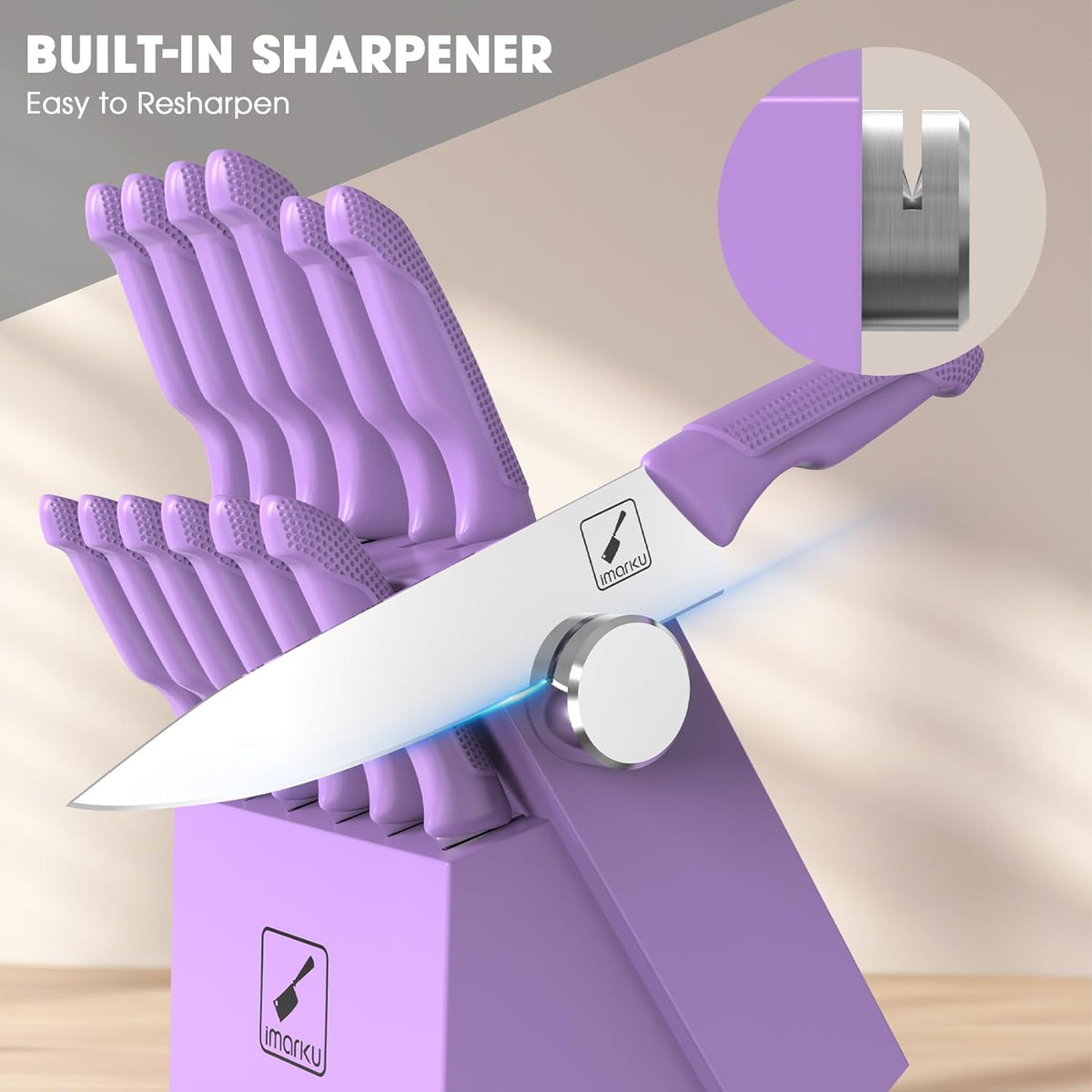 14 Piece Purple Knife Set with Stainless Steel Blades PP Handles | Imarku