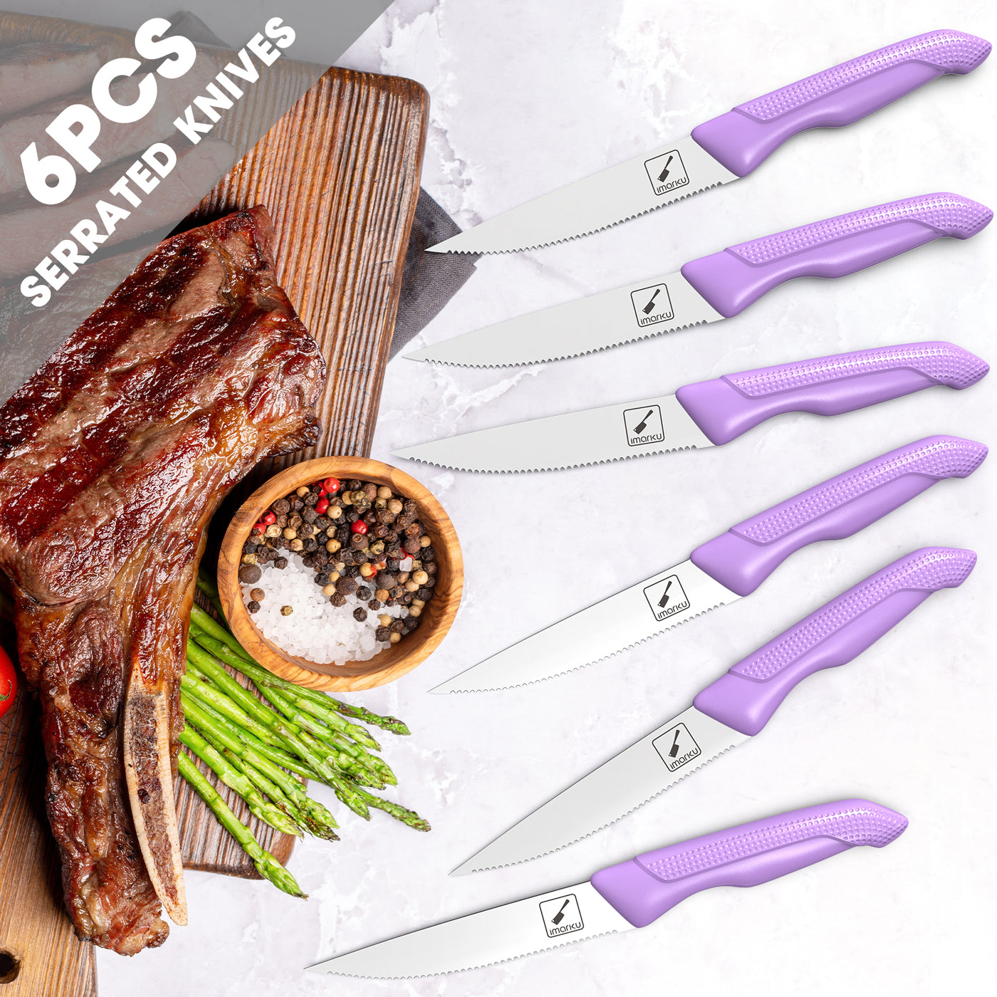 14 Piece Purple Knife Set with Stainless Steel Blades PP Handles | Imarku
