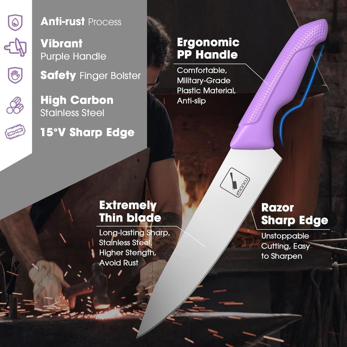 14 Piece Purple Knife Set with Stainless Steel Blades PP Handles | Imarku