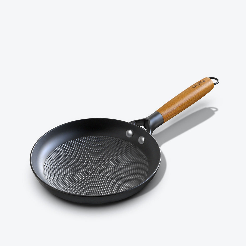 8" Cast Iron Nonstick Fry Pan, Wood Handle | Hexagon Warrior Series ...
