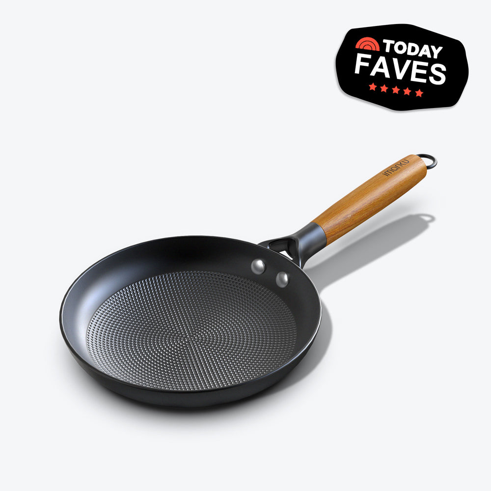 8" Cast Iron Nonstick Fry Pan, Wood Handle | Hexagon Warrior Series ...