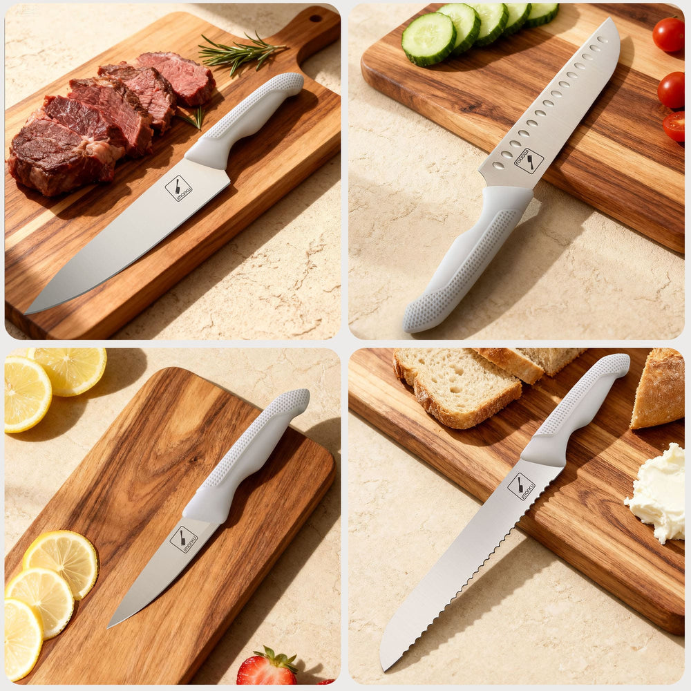 White Knife Set for Kitchen 14-Piece Japanese Cutlery Set with PP ...