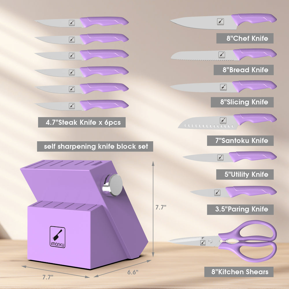 14 Piece Purple Knife Set with Stainless Steel Blades PP Handles | Imarku