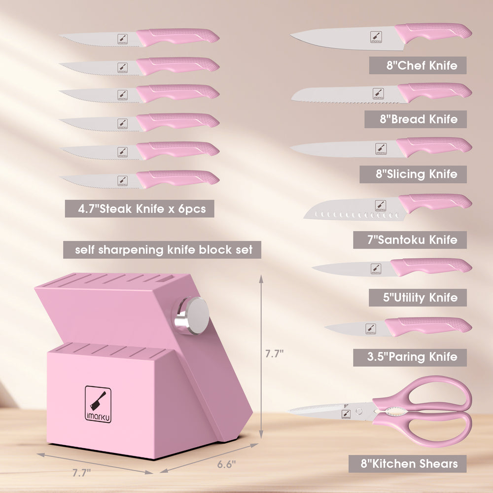 14 Piece Pink Cutlery Set with Stainless Steel Blades PP Handles | Imarku