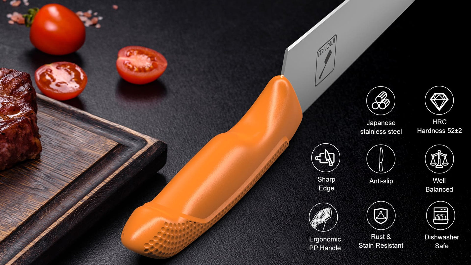 Orange Knife Set with Sharpener & PP Handle for Kitchen Starter | Imarku