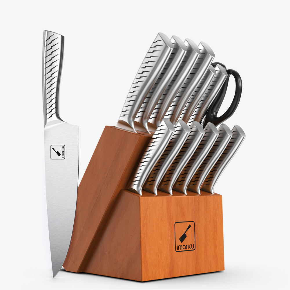 Modern Chef Knife Set with Block and Engraving Knife Handle Design | Imarku