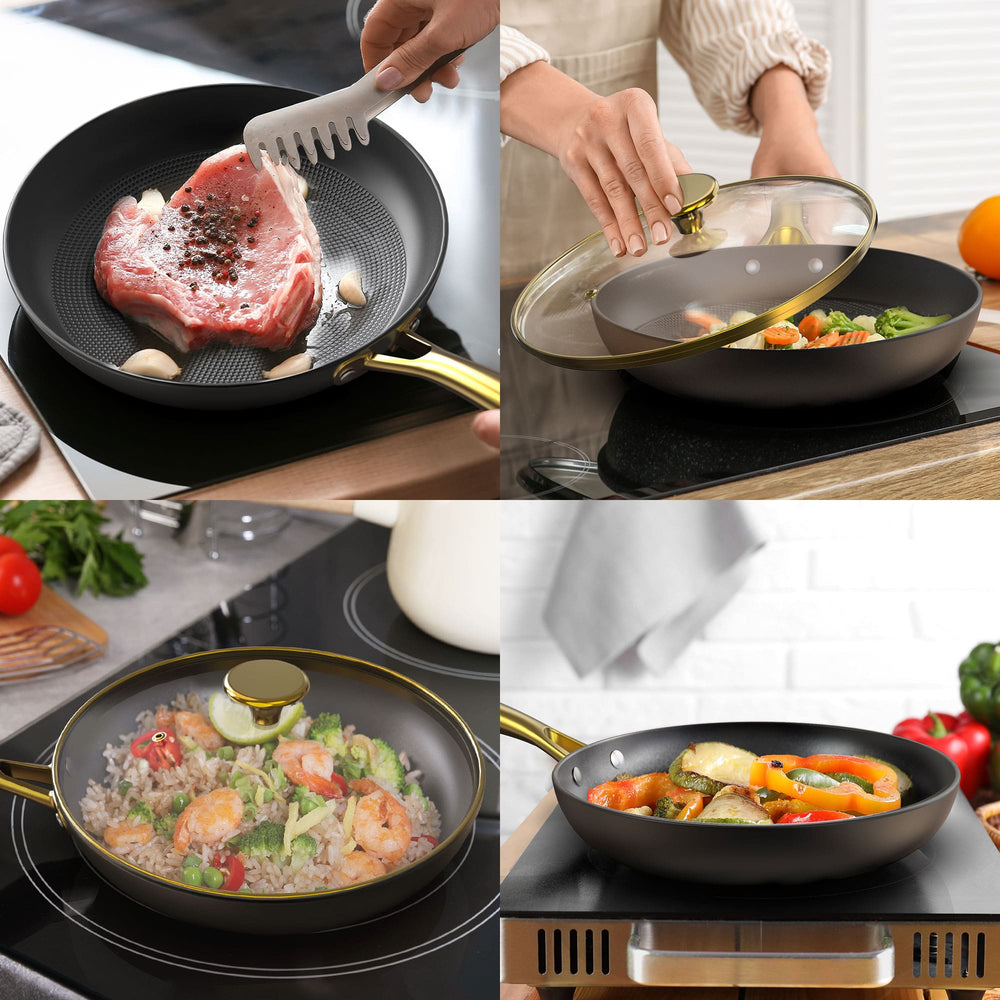 Nonstick Frying Pans Set 8&10&12 Inch Cast Iron Skillets with Glass ...