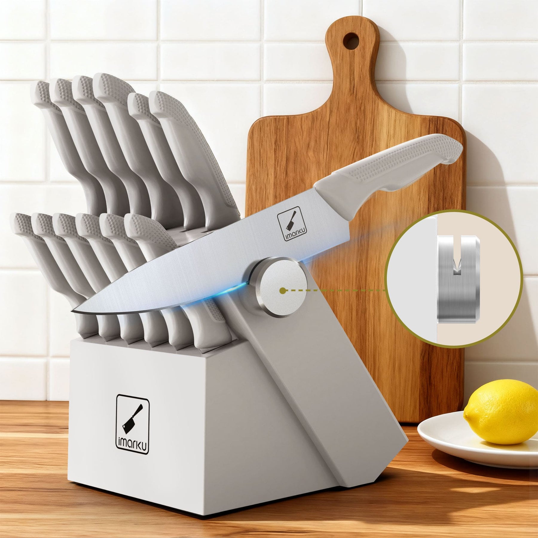 White Knife Set for Kitchen 14-Piece Japanese Cutlery Set with PP ...