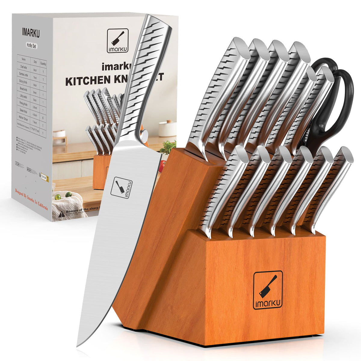 Japanese Knife Set Stainless Steel Knife Block Set with Built-in ...