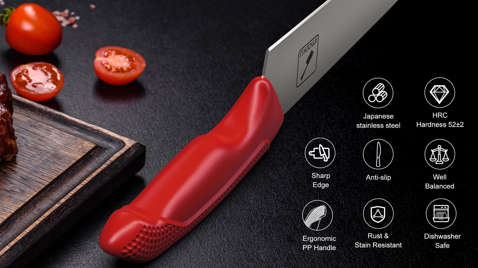 Red Knife Set with Built-in Sharpener Stainless Steel Blades PP Handles ...