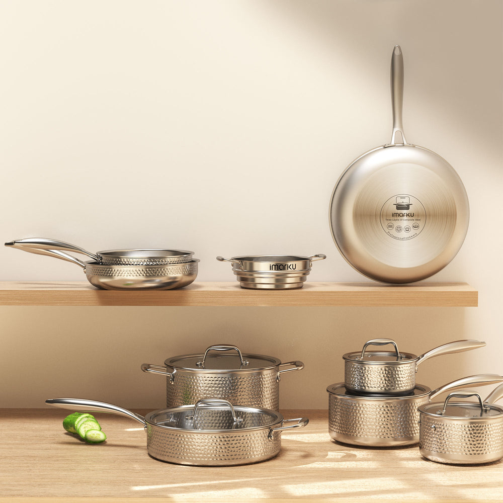 Pots and Pans Set Tri-ply Clad Stainless Steel Cookware Set | Imarku